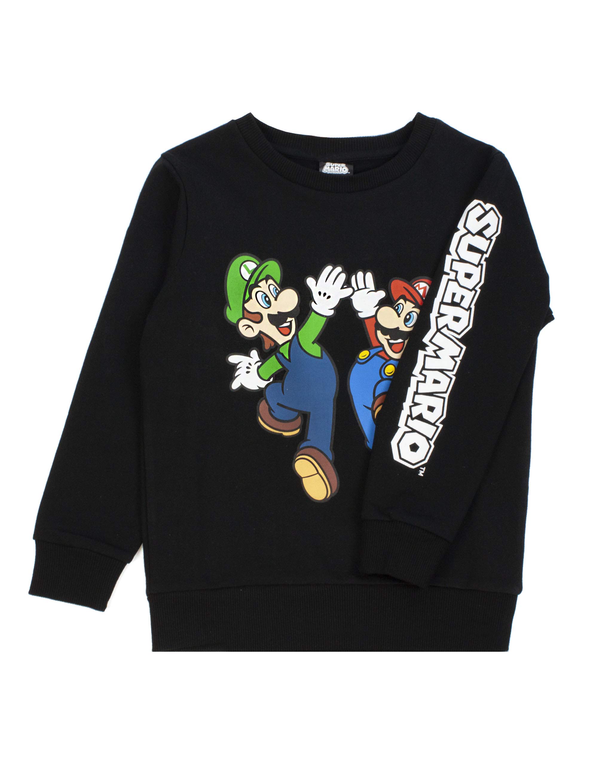 Super Mario Sweatshirt Luigi Character Gamers Black Long Sleeve Kids Boys Jumper 7-8 Years