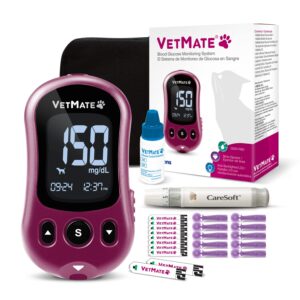 vetmate dogs/cats diabetes monitoring starter kit (auto-coding) - 1 pet blood glucose meter, 10 test strips, 1 lancing device, 10 lancets, 1 control solution – calibrated for dogs and cats