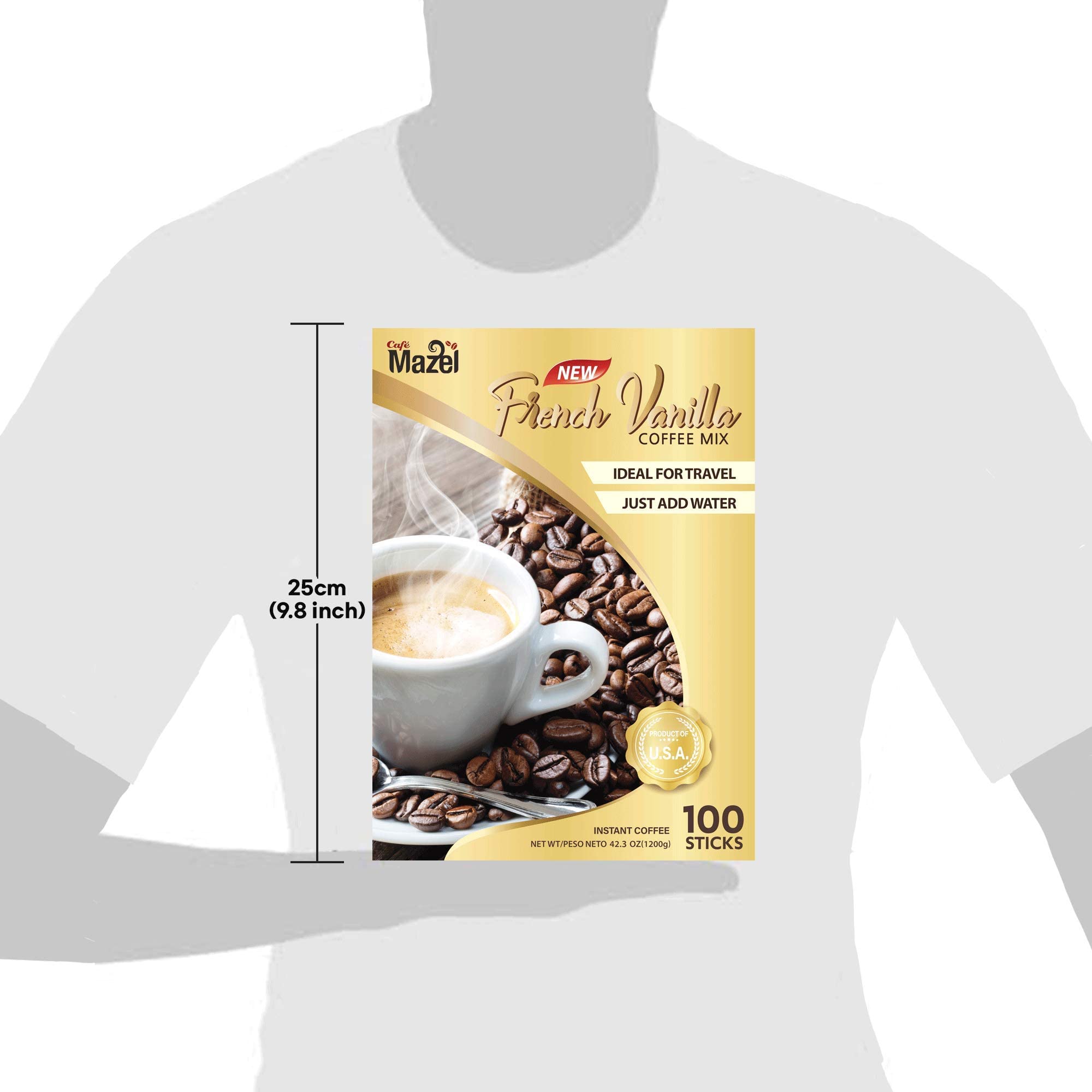 Café Mazel Instant Coffee - French Vanilla, Instant Coffee Mix, 3 in 1 Instant Coffee, 100 Sticks