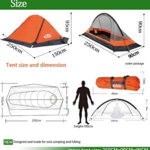 camppal 1 Person Tent Backpacking Camping Hiking Mountain Hunting Tent Lightweight and Waterproof for 4 Season Extreme Space Saving Single Bracket (Orange-with skirt)