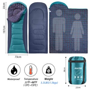 RISEPRO Sleeping Bag Lightweight, Portable, Waterproof 3-4 Seasons Warm Cold Weather Sleeping Bag for Adults & Kids - Indoor & Outdoor: Camping, Backpacking, Hiking (Green)