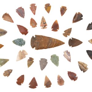 KVK Crystals Lot of 32 Indian Arrowheads Points Agate Chert Flint New Project Points (31) 1-1.5" & (1) 3"