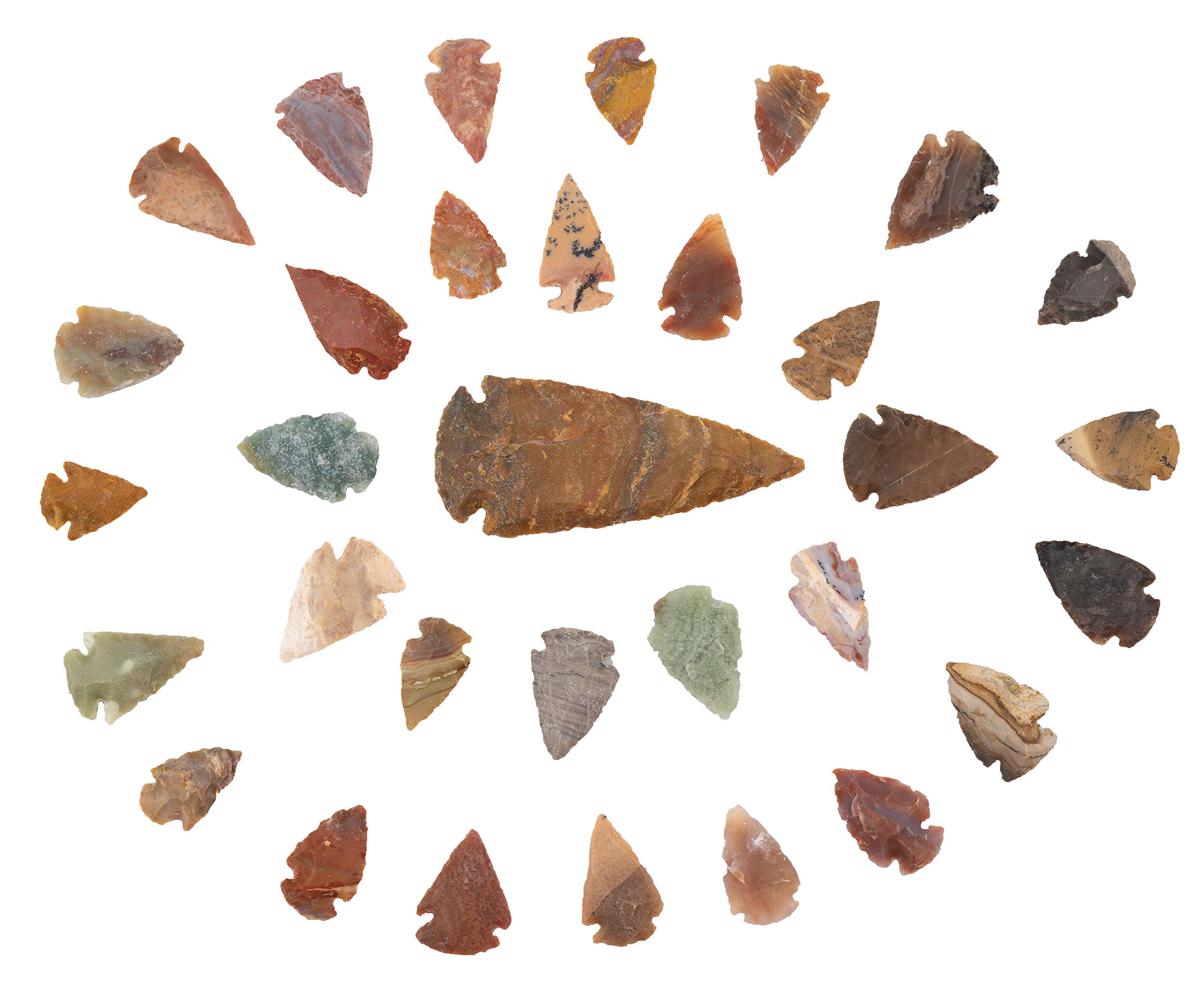 KVK Crystals Lot of 32 Indian Arrowheads Points Agate Chert Flint New Project Points (31) 1-1.5" & (1) 3"