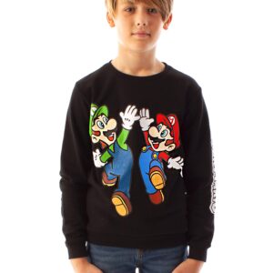 Super Mario Sweatshirt Luigi Character Gamers Black Long Sleeve Kids Boys Jumper 7-8 Years