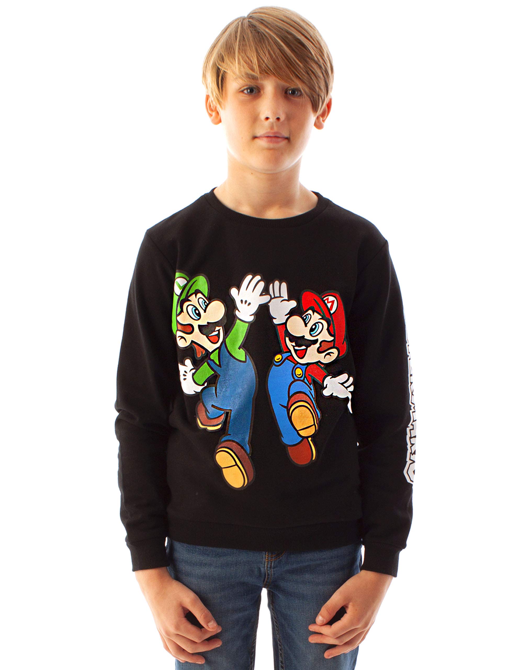 Super Mario Sweatshirt Luigi Character Gamers Black Long Sleeve Kids Boys Jumper 7-8 Years