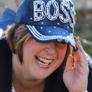 Popfizzy Bling Boss Hat for Women Rhinestone Hat, Bedazzled Baseball Caps, Distressed Hat, Fancy Bejeweled Hats, Sparkle Studded Denim Ball Caps (Boss)