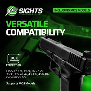 XS SIGHTS 3-Dot Tritium Night Sights, Fits Glock Gen 1 – 5 +MOS Pistols, Dual Illuminated Orange Front Sight Equipped with Tritium/Photoluminescent Glow Dot (Glock 20, 21, 29, 30, 30S, 37, 41)