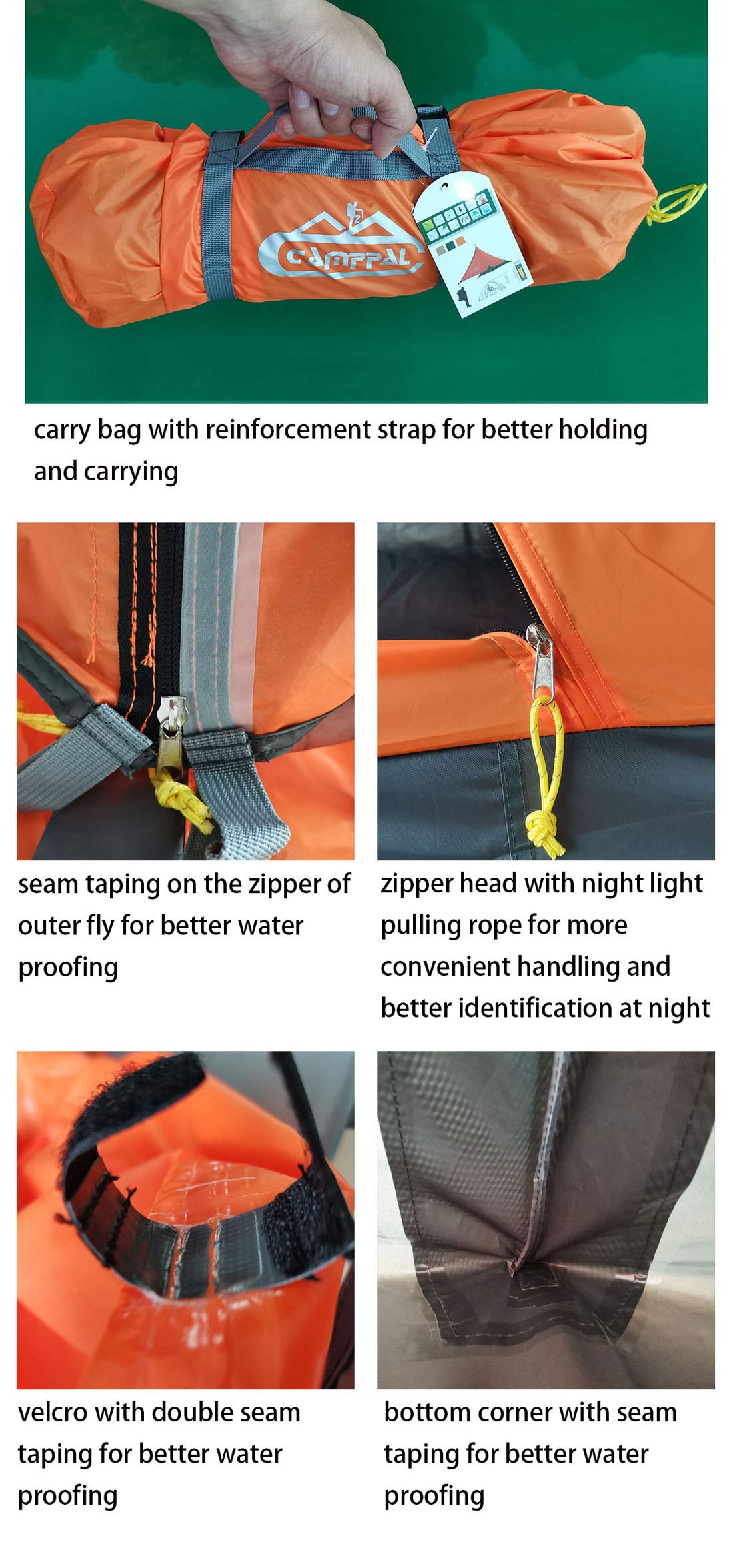 camppal 1 Person Tent Backpacking Camping Hiking Mountain Hunting Tent Lightweight and Waterproof for 4 Season Extreme Space Saving Single Bracket (Orange-with skirt)