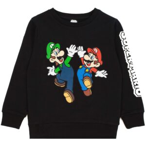 Super Mario Sweatshirt Luigi Character Gamers Black Long Sleeve Kids Boys Jumper 7-8 Years