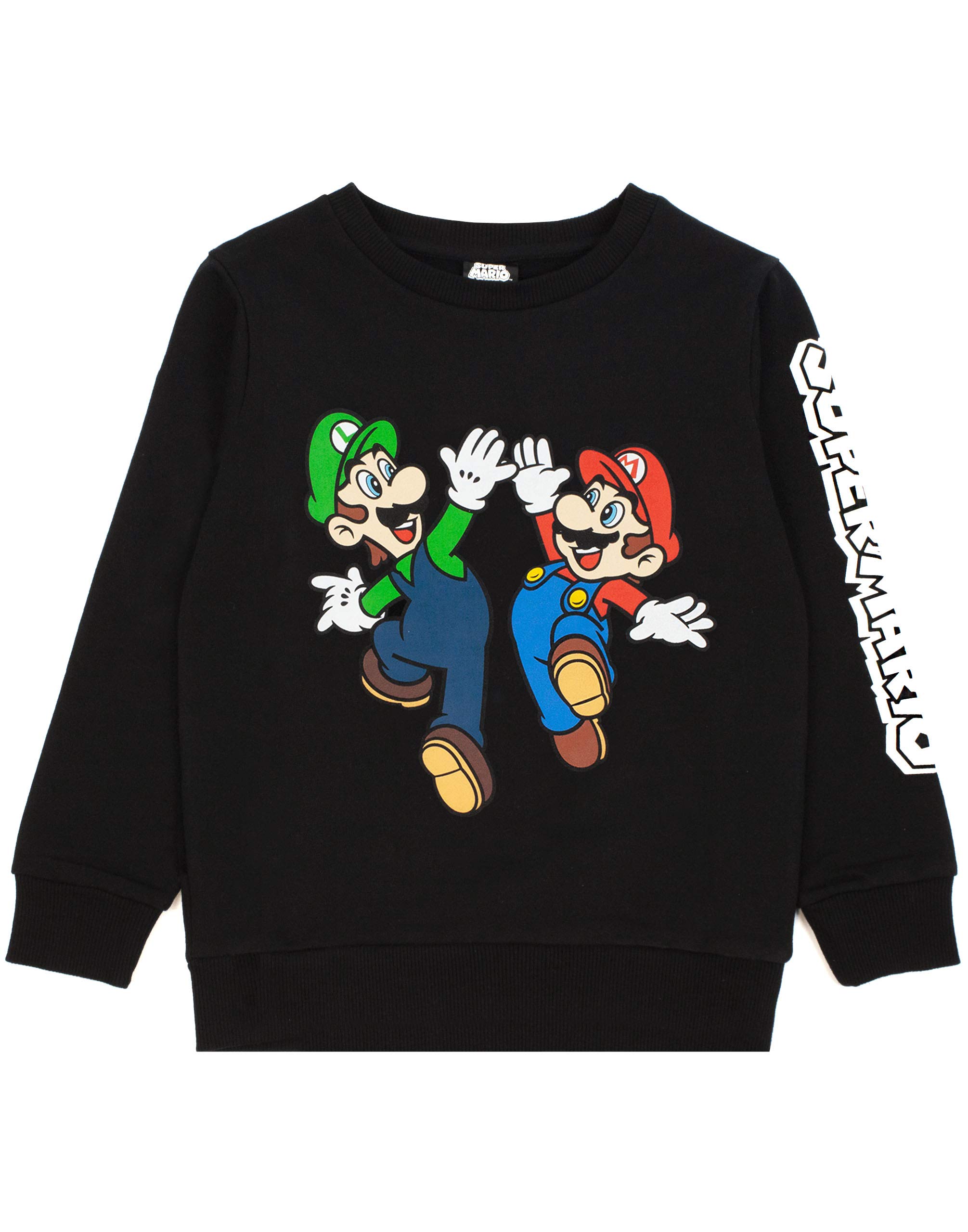 Super Mario Sweatshirt Luigi Character Gamers Black Long Sleeve Kids Boys Jumper 7-8 Years