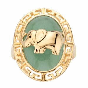 palmbeach yellow gold-plated sterling silver oval shaped genuine green jade elephant ring sizes 6-10 size 10