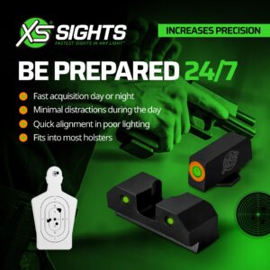 XS SIGHTS 3-Dot Tritium Night Sights, Fits Glock Gen 1 – 5 +MOS Pistols, Dual Illuminated Orange Front Sight Equipped with Tritium/Photoluminescent Glow Dot (Glock 20, 21, 29, 30, 30S, 37, 41)