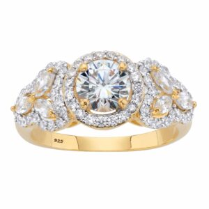 palmbeach jewelry platinum-plated or yellow gold-plated sterling silver round and marquise cut cubic zirconia halo engagement ring size 7