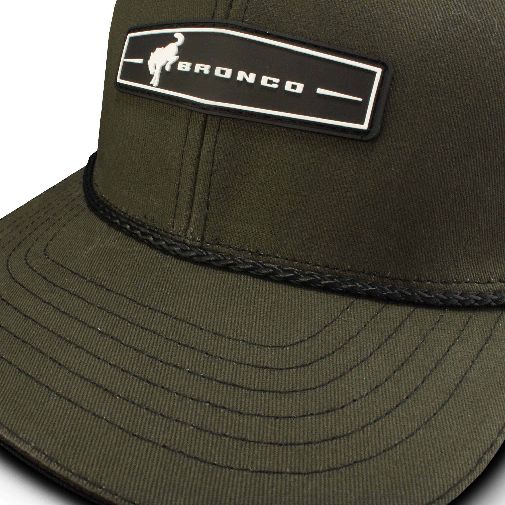 Ford Bronco Baseball Cap, Mesh Back Rubber Patch Trucker Hat, Dark Olive/Black