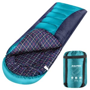 risepro sleeping bag lightweight, portable, waterproof 3-4 seasons warm cold weather sleeping bag for adults & kids - indoor & outdoor: camping, backpacking, hiking (green)