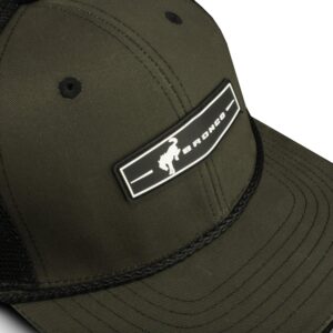 Ford Bronco Baseball Cap, Mesh Back Rubber Patch Trucker Hat, Dark Olive/Black