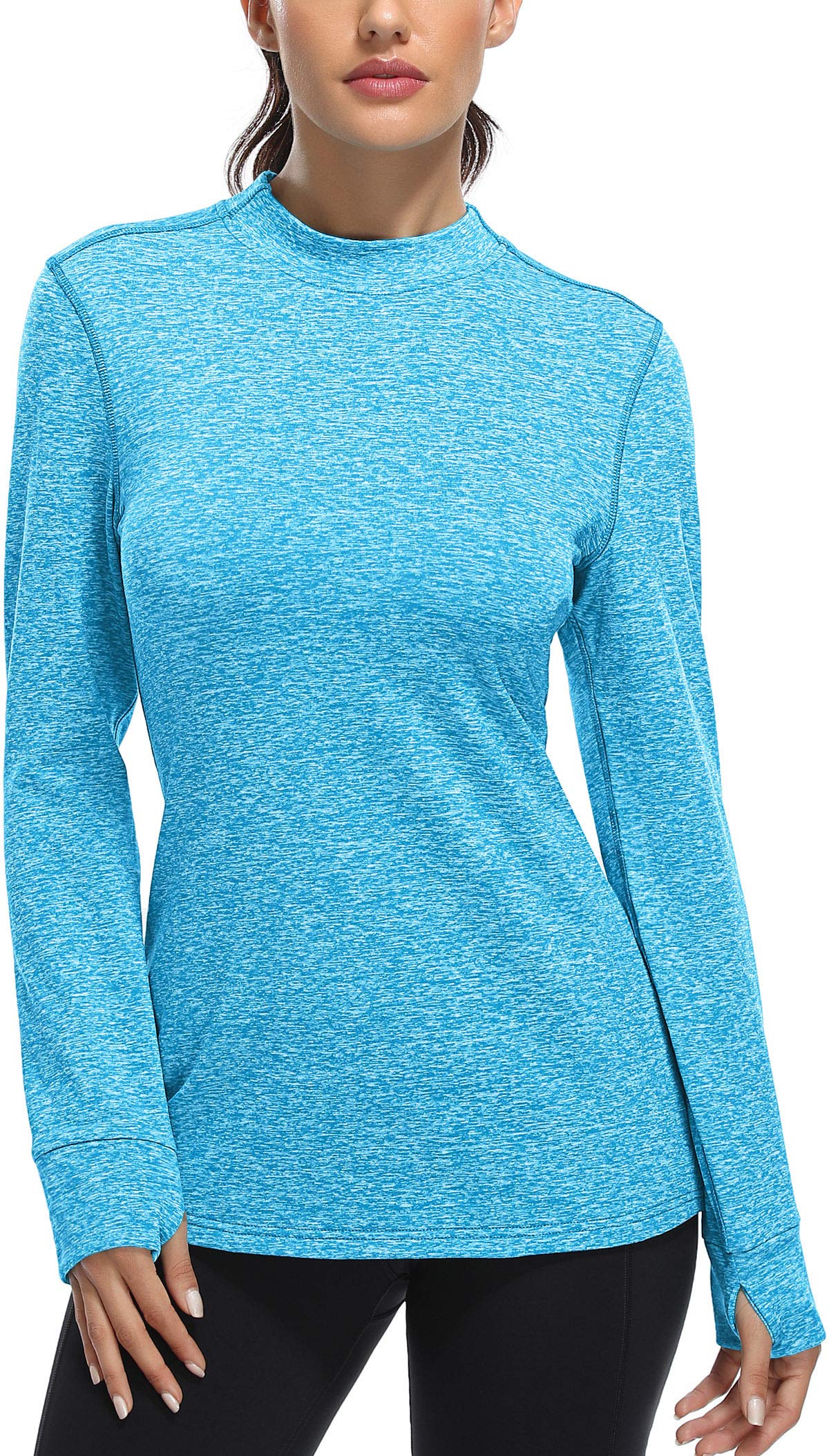 Fulbelle Womens Thermal Fleece Outdoor Cold Weather Gear, Thumb Holes Workout Running Shirts, Long Sleeve Yoga Athletic Gym Tops Loungewear Activewear Sports Apparel Winter Clothes Blue XX-Large