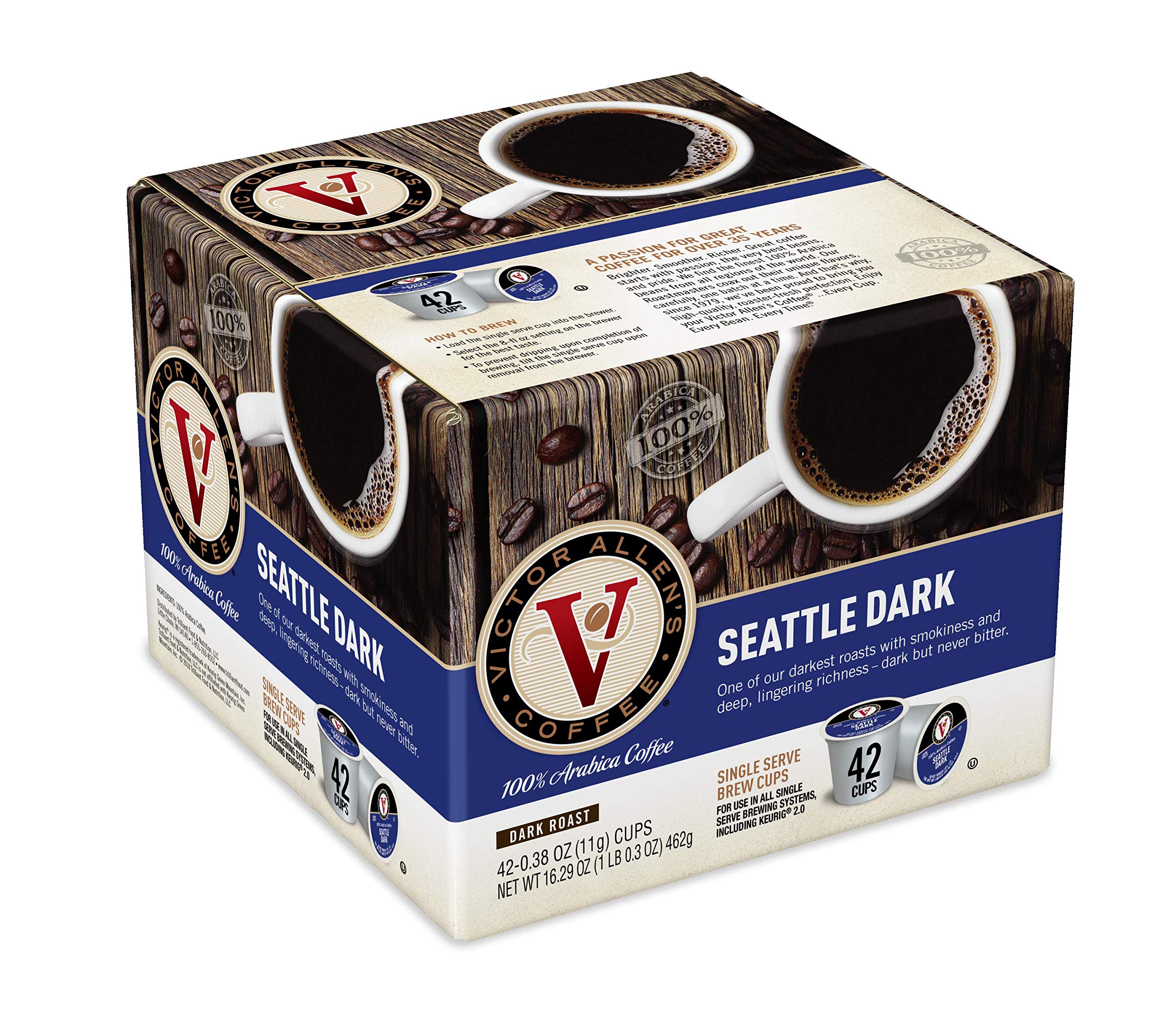 Victor Allen's Coffee Italian Roast and Seattle Dark Roast Coffee Pods for Keurig Brewers