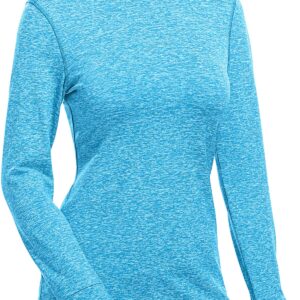 Fulbelle Womens Thermal Fleece Outdoor Cold Weather Gear, Thumb Holes Workout Running Shirts, Long Sleeve Yoga Athletic Gym Tops Loungewear Activewear Sports Apparel Winter Clothes Blue XX-Large