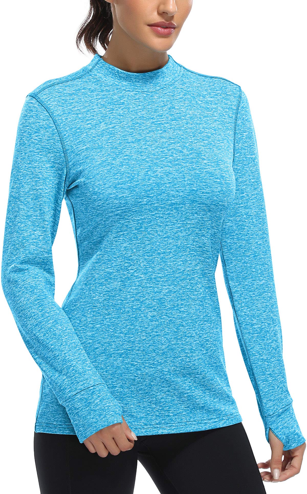 Fulbelle Womens Thermal Fleece Outdoor Cold Weather Gear, Thumb Holes Workout Running Shirts, Long Sleeve Yoga Athletic Gym Tops Loungewear Activewear Sports Apparel Winter Clothes Blue XX-Large