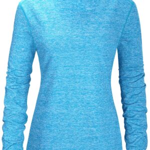 Fulbelle Womens Thermal Fleece Outdoor Cold Weather Gear, Thumb Holes Workout Running Shirts, Long Sleeve Yoga Athletic Gym Tops Loungewear Activewear Sports Apparel Winter Clothes Blue XX-Large