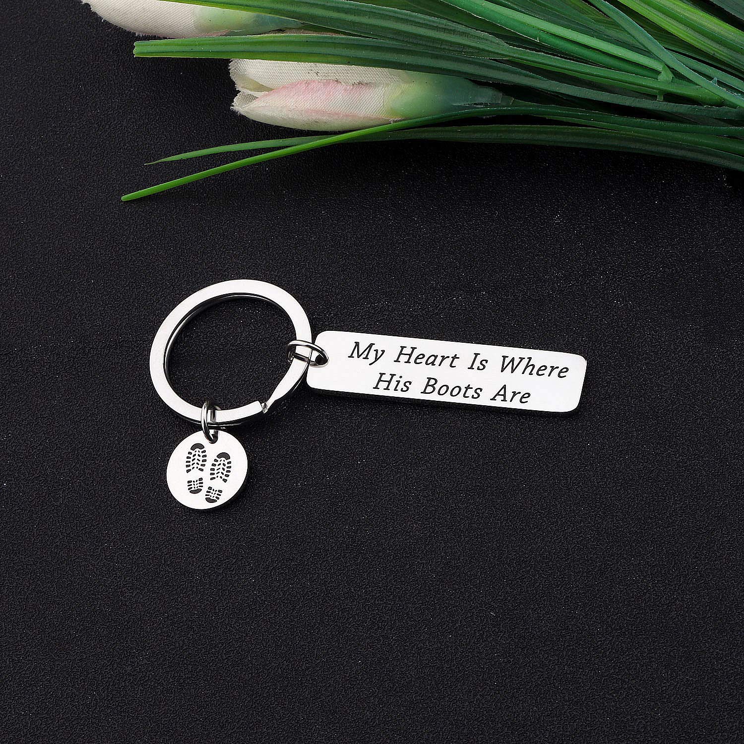 CYTING Military Gift My Heart Is Where His Boots Are Army Keychain Deployment Jewelry Gift For Soldier Military Wife/Mom (My Heart Is Where His Boots Are)