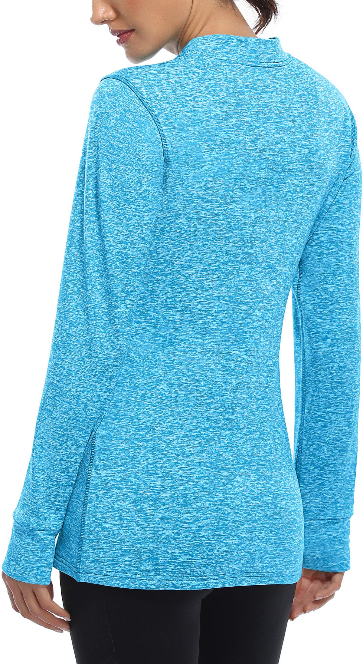 Fulbelle Womens Thermal Fleece Outdoor Cold Weather Gear, Thumb Holes Workout Running Shirts, Long Sleeve Yoga Athletic Gym Tops Loungewear Activewear Sports Apparel Winter Clothes Blue XX-Large