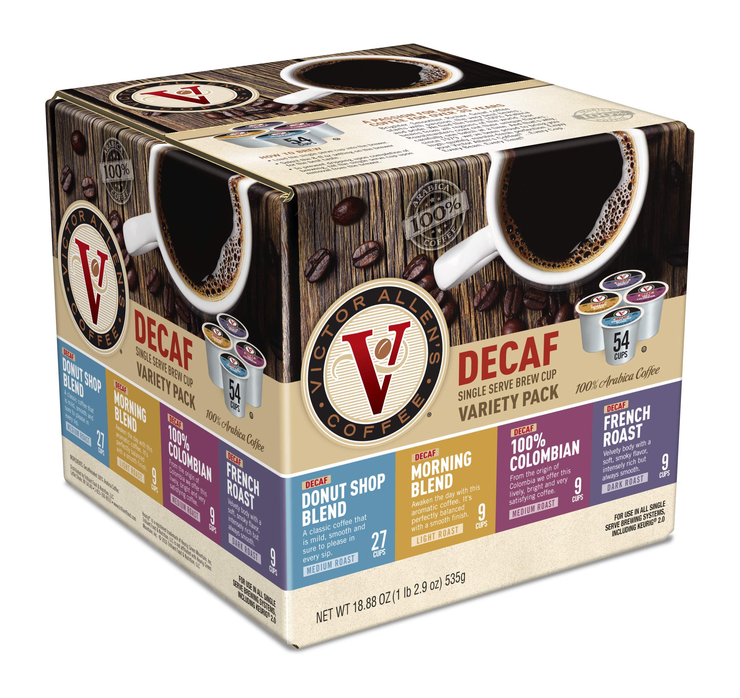 Victor Allen's Coffee Decaf Donut Shop and Variety Pack Bundle, 80 + 54 Count