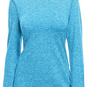 Fulbelle Womens Thermal Fleece Outdoor Cold Weather Gear, Thumb Holes Workout Running Shirts, Long Sleeve Yoga Athletic Gym Tops Loungewear Activewear Sports Apparel Winter Clothes Blue XX-Large