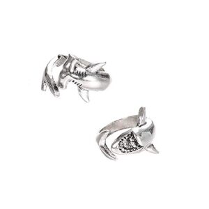 seniutarm engagement love rings wedding bands 2pcs/set vintage adjustable alloy shark open rings unisex party jewelry gift for women/girl finger rings diy jewelry gifts - silver