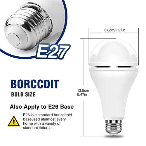 BoRccdit A21 6PK Emergency-Rechargeable-Light-Bulb, Keep Lighting During Power Outage, 12W 6500K LED 65W Equivalent Light Bulbs, 1200 mAh Battery Backup Light Bulbs for Home Power Failure