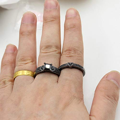 SEniutarm Engagement Love Rings Wedding Bands 2Pcs/Set Women Fashion Square Cubic Zircon Hearts Finger Rings Party Jewelry for Women/Girl Finger Rings DIY Jewelry Gifts - Black US 7