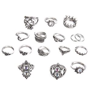 seniutarm engagement love rings wedding bands 16pcs/set retro boho hamsa hand crown finger midi knuckle stacking rings jewelry for women/girl finger rings diy jewelry gifts - antique silver