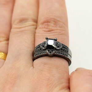 SEniutarm Engagement Love Rings Wedding Bands 2Pcs/Set Women Fashion Square Cubic Zircon Hearts Finger Rings Party Jewelry for Women/Girl Finger Rings DIY Jewelry Gifts - Black US 7