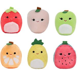 squishville by squishmallows mini plush fruit squad, six 2" soft minimallow plush, irresistibly colorful fruits, mini peach, pineapple, and watermelon