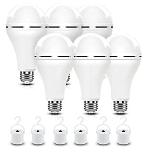 borccdit a21 6pk emergency-rechargeable-light-bulb, keep lighting during power outage, 12w 6500k led 65w equivalent light bulbs, 1200 mah battery backup light bulbs for home power failure