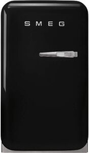 smeg retro fab 5 mini refrigerator - 16" authentic 50's style - made in italy - fab5ulbl3-1.5 cu. ft - adjustable shelves & led lighting – left hinge option (not reversable)- black