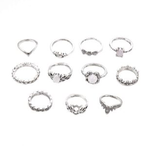 seniutarm engagement love rings wedding bands 11pcs women jewelry set faux opal rhinestone knuckle stacking joint rings band for women/girl finger rings diy jewelry gifts - antique silver