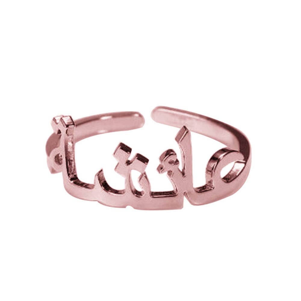 Elefezar Personalized Arabic Letter Rings Custom Open Rings with Any Name for Women Adjustable Band (Rose Gold)