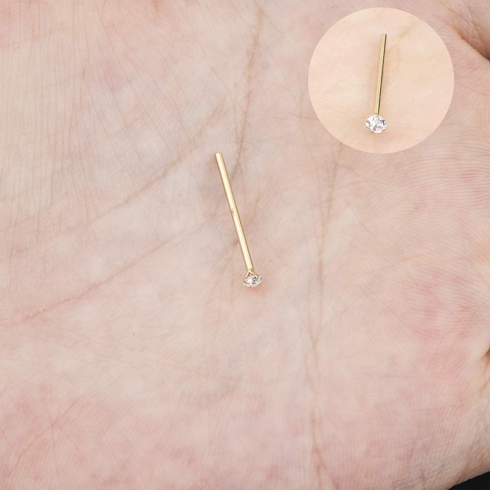 COCHARM 18g Fishtail Nose Rings 14k Real Gold Nose Stud Ring Custom Bend Nose Piercing Jewelry for Women Men CZ 2.5mm