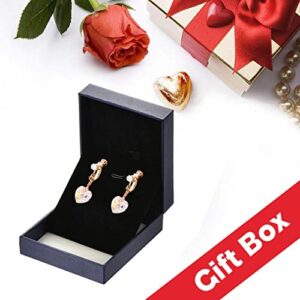 Austrian Crystal Heart Drop Clip On Dangle Earrings for Women Non Pierced 14K Rose Gold Plated Hypoallergenic Jewelry (Aurora Borealis)