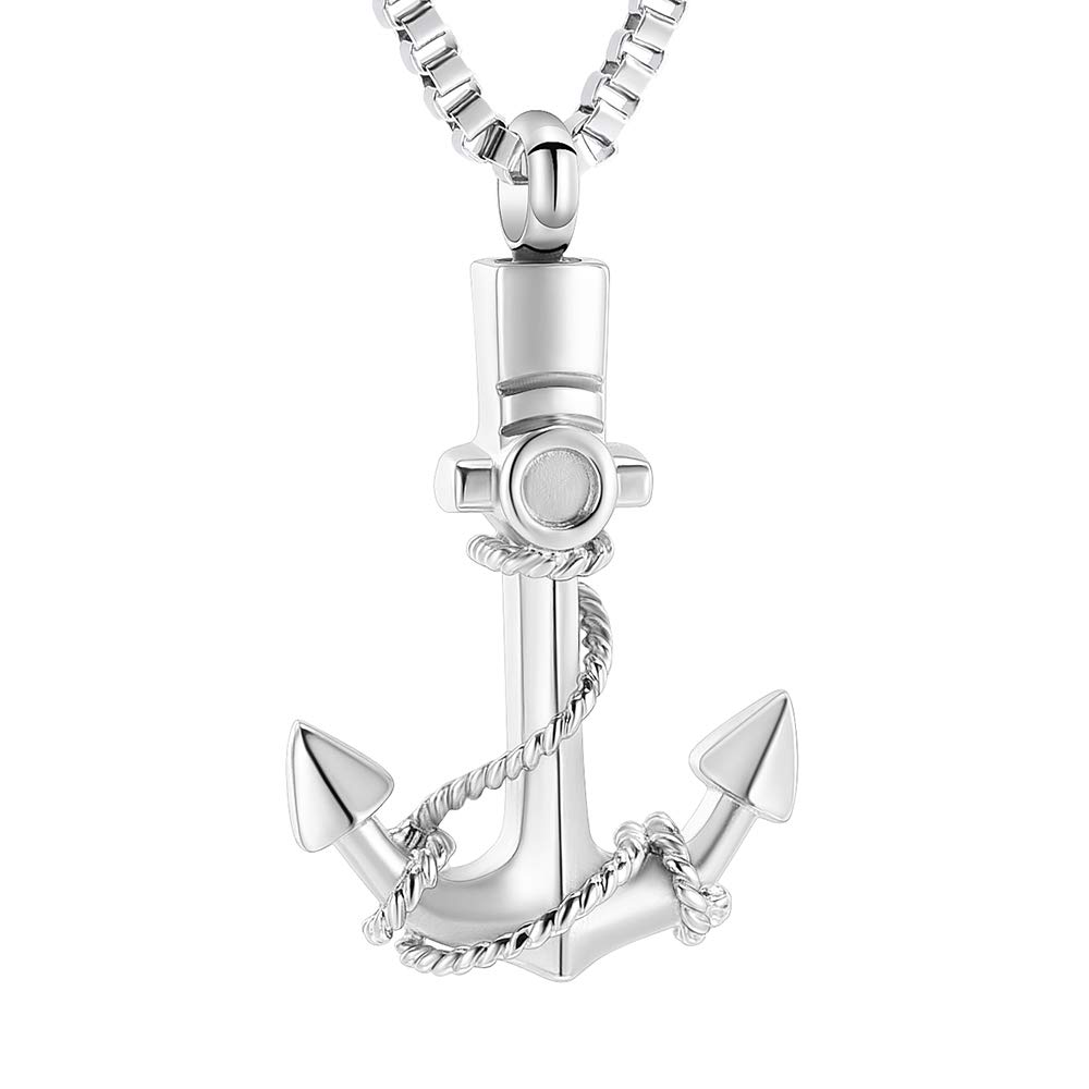 XSMZB Cremation Jewelry for Ashes Anchor Urn Necklace for Ashes Urn Pendant Locket Memorial Keepsake Urn Necklace for Men Women Ashes Holder(Silver)