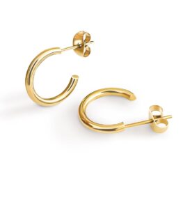 altitude boutique small gold hoop earrings for women | 18kt gold plated thin tube earrings | lightweight, hypoallergenic chunky gold open hoops (gold 15mm)