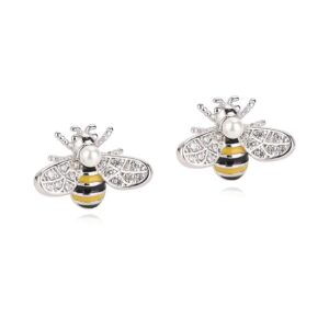 Reffeer 925 Sterling Silver Cute Bee Earrings Stud for Women Teens Girls Bee Studs Earrings Small Freshwater Pearl Earrings (A-Silver)