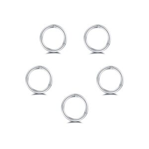 5pcs 18g stainless steel tiny sleeper hoop earrings for women men septum hinged clicker daith nose ring helix cartilage tragus huggie cuff hoops piercing set 8mm 10mm (8mm in silver)