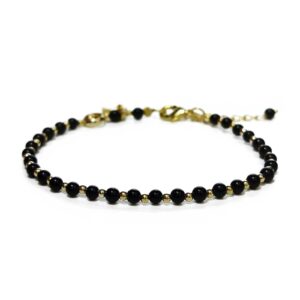 morchic black onyx agate natural gemstone adjustable bracelet for women, 3mm mini beads energy gem charm jewelry, birthday gift 7.1"