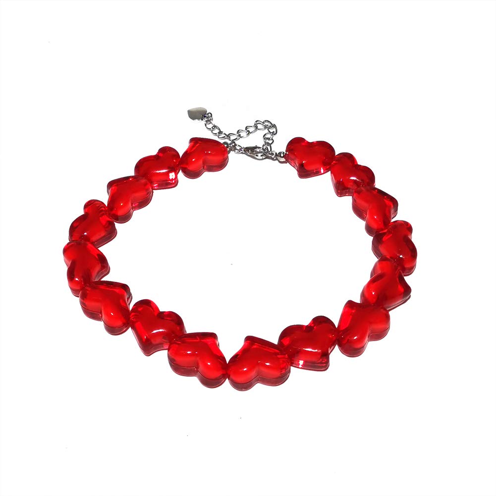 Smiling sunflower Crystal heart necklace for Valentine's Day acrylic Beads love necklace for women -Red