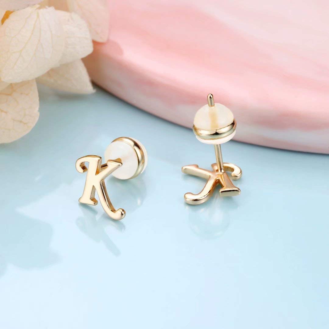 Sterling Silver Stud Earrings for Women, 925 Sterling Silver Gold Stud Earrings Letter K Initial Hypoallergenic Earrings for Women, Mother's Day Valentines Gifts Earrings for