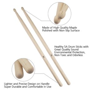 Drum Sticks Set,Eison 5A Maple Wood Drum Sticks,Drum Rods Brushes,Retractable Drum Wire Brushes,12PCS Drum Dampeners with Portable Bag,Drumsticks Gift Sets for Kids Adults Drummer Practice