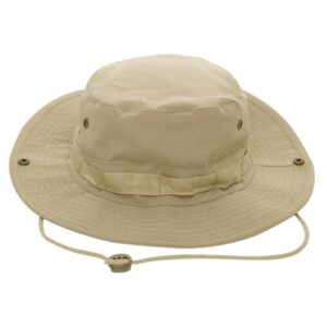 toptie wide brim bucket boonie hat summer outdoor fishing sun cap with chin strap-khaki